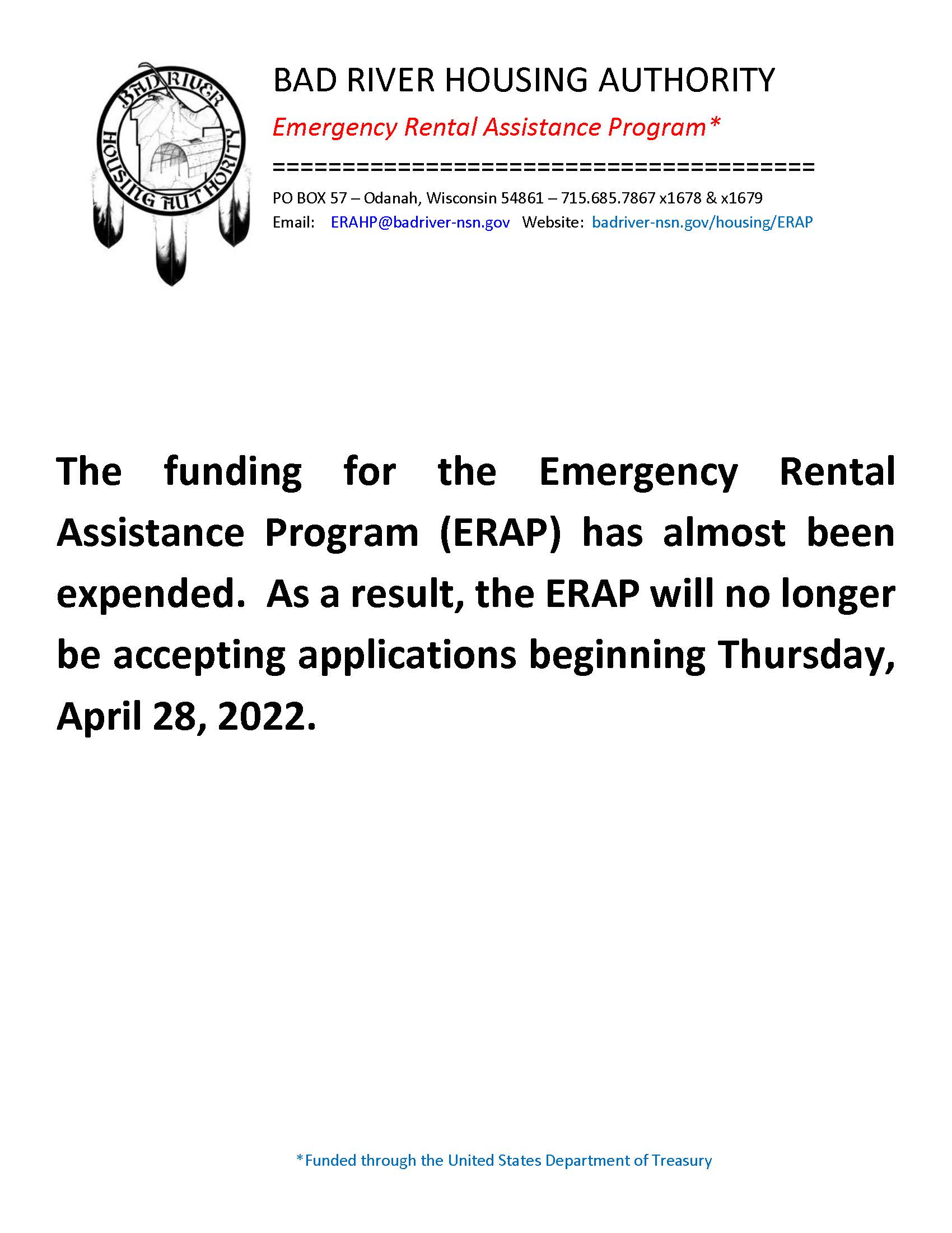 Emergency Rental Assistance Program – Bad River Tribe